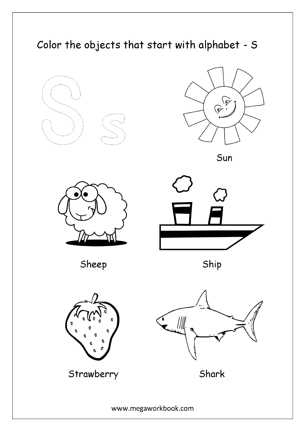 Alphabet Picture Coloring Pages Things That Start With Each Alphabet