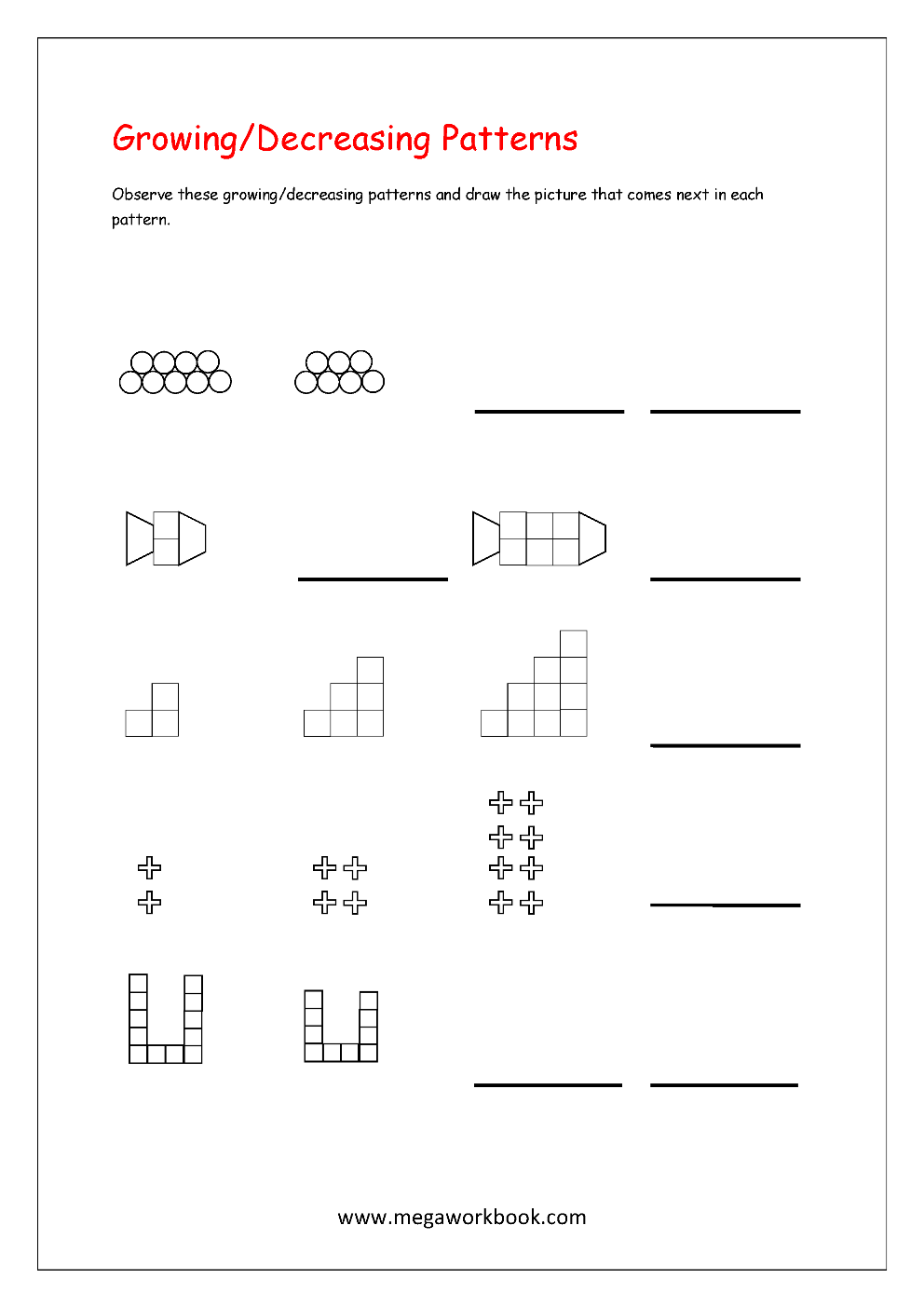 Pattern Worksheets For Kindergarten Color Patterns Growing Patterns