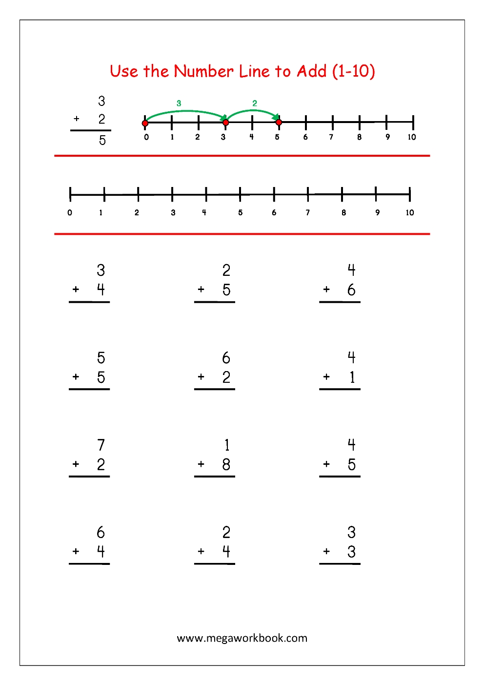 Free Printable Number Addition Worksheets 1 10 For Kindergarten And