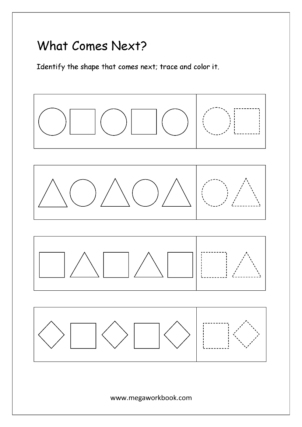 Free Printable Pattern Identification Worksheets What Comes Next
