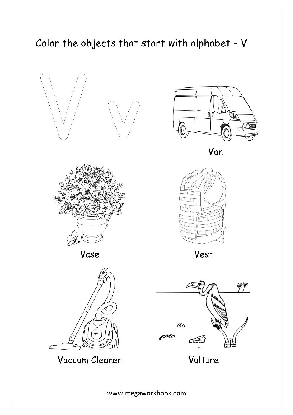 coloring pages words that start with v