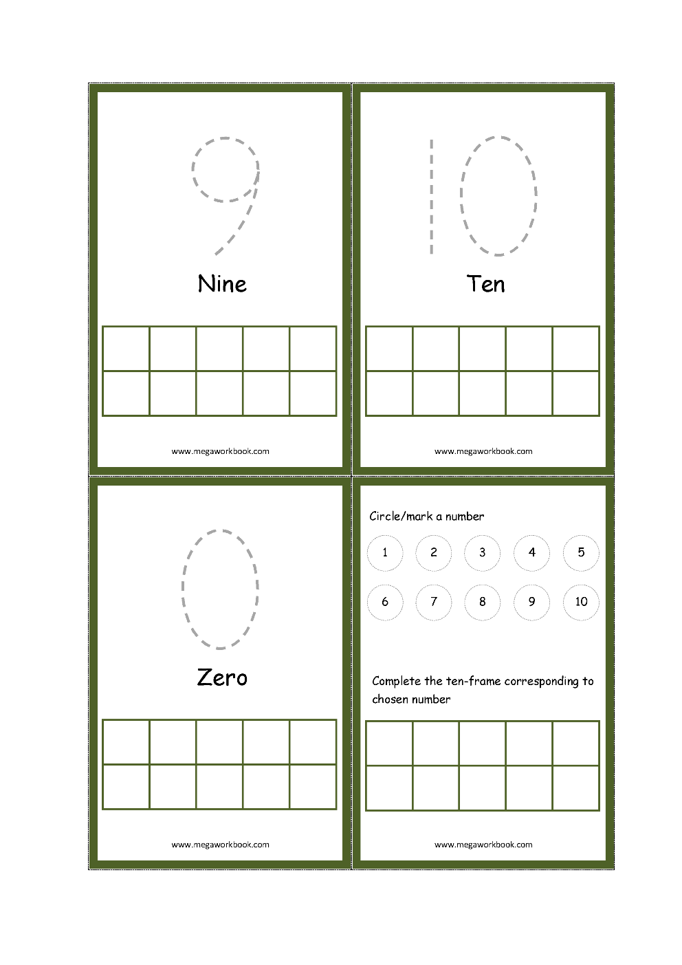 Ten Frame Printables - Ten Frame Math Counting Activity 1-10 - MegaWorkbook