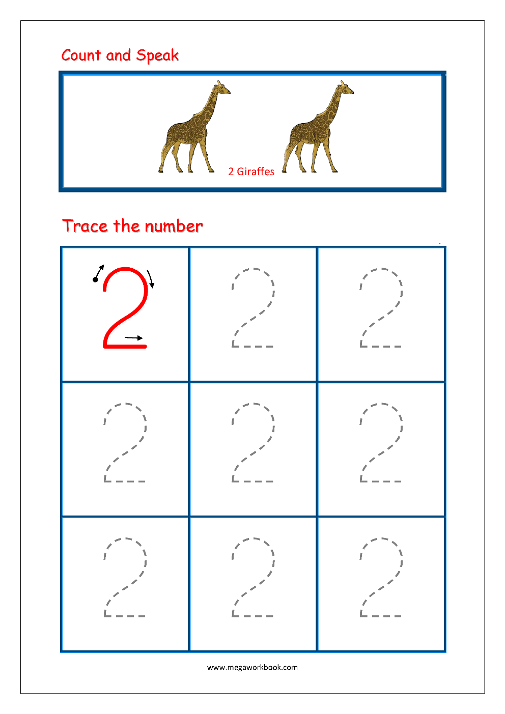 Number Tracing - Tracing Numbers - Number Tracing Worksheets - Tracing Numbers 1 to 10 - Writing Numbers 1 to 10 - MegaWorkbook