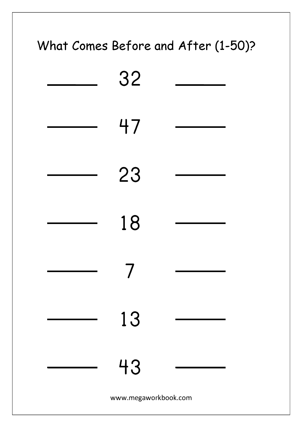 Ordering Numbers Worksheets Missing Numbers What Comes Before And 