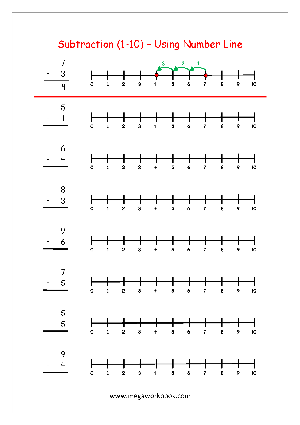 Free Printable Number Subtraction (1-10) Worksheets For Grade 1 And ...