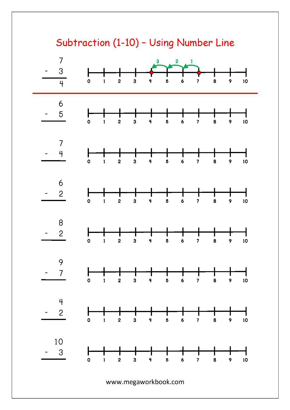 Free Printable Number Subtraction (1-10) Worksheets For Grade 1 And ...