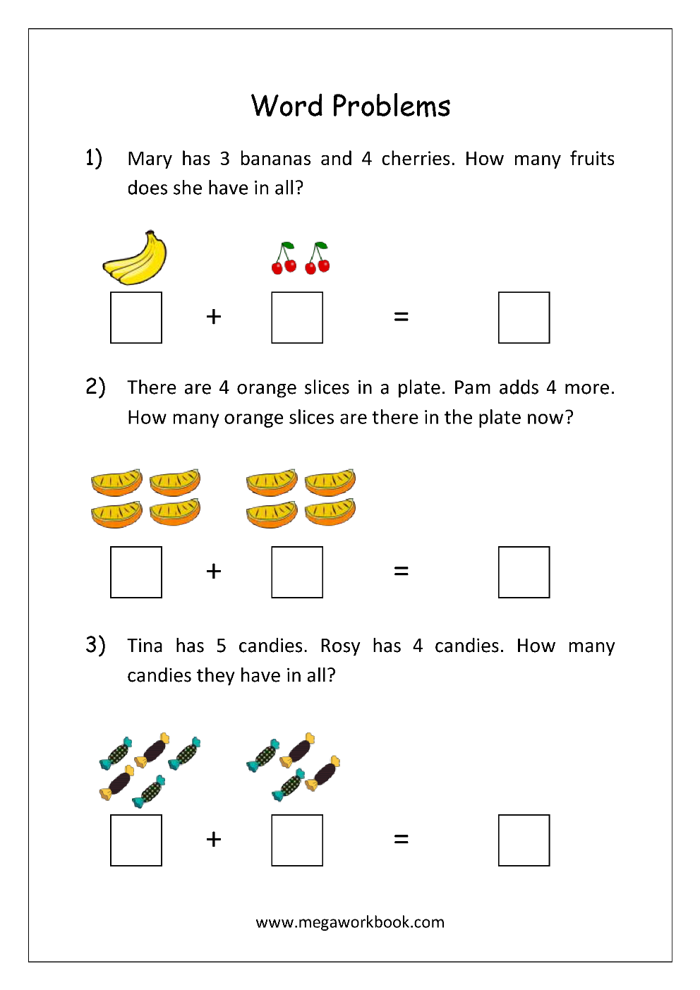 Addition And Subtraction Word Problems Worksheets For Kindergarten And 