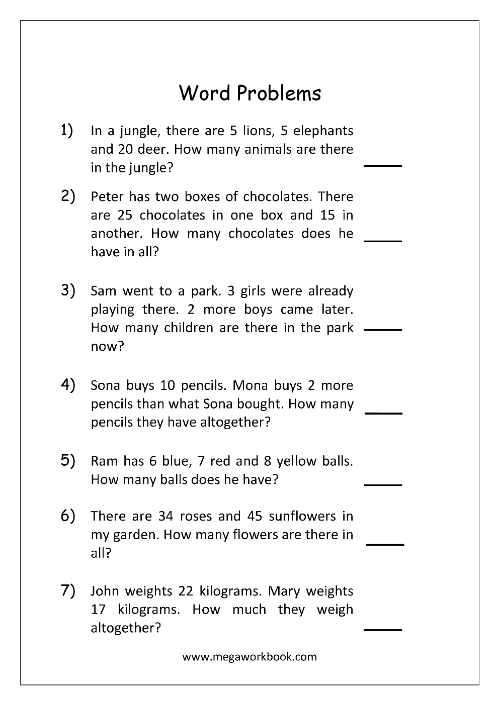 Kindergarten Math Word Problem Kindergarten