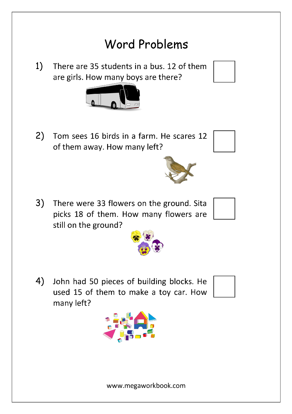 Addition And Subtraction Word Problems Worksheets For Kindergarten And